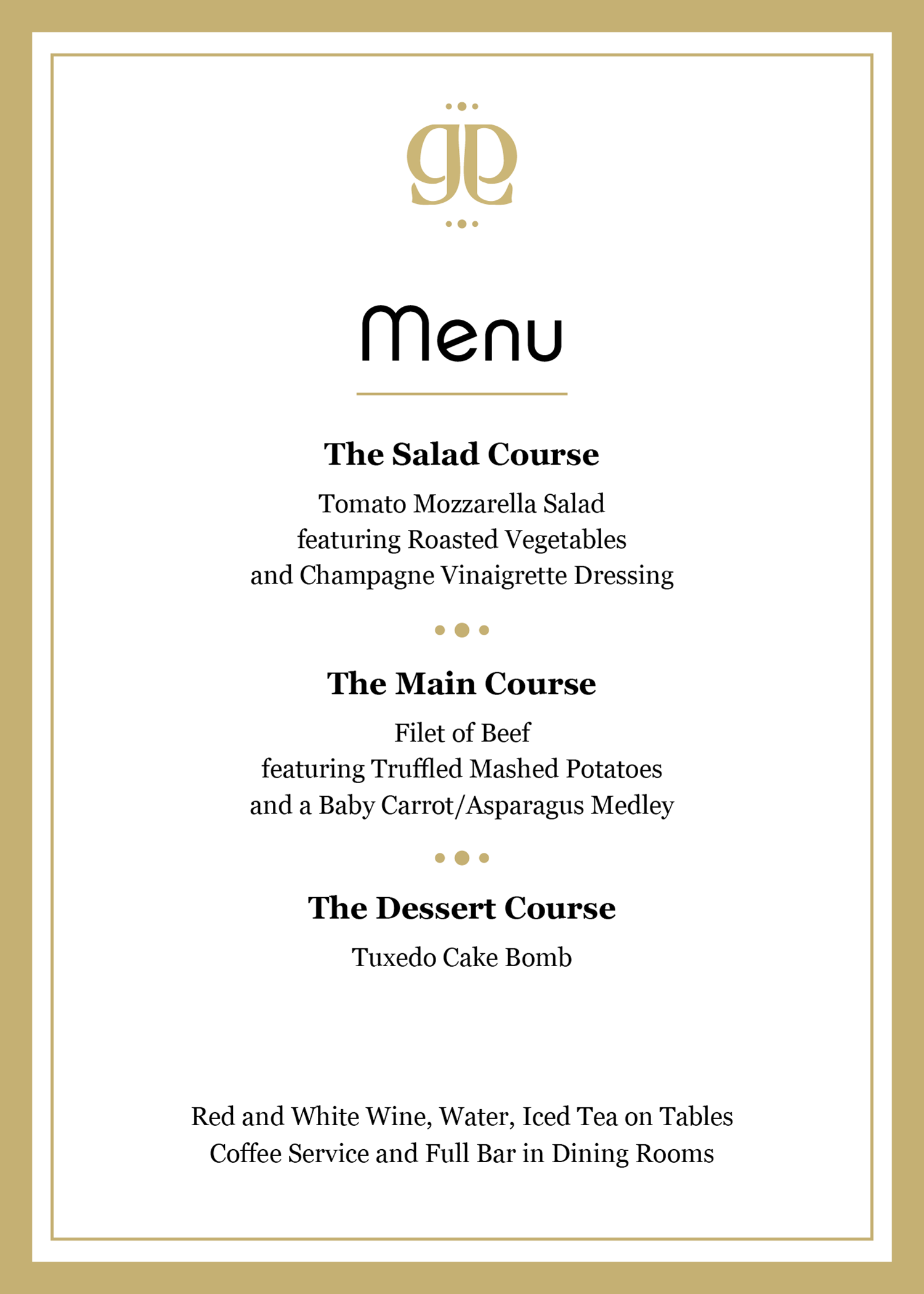 Dinner Menu - TMH Golden Gala