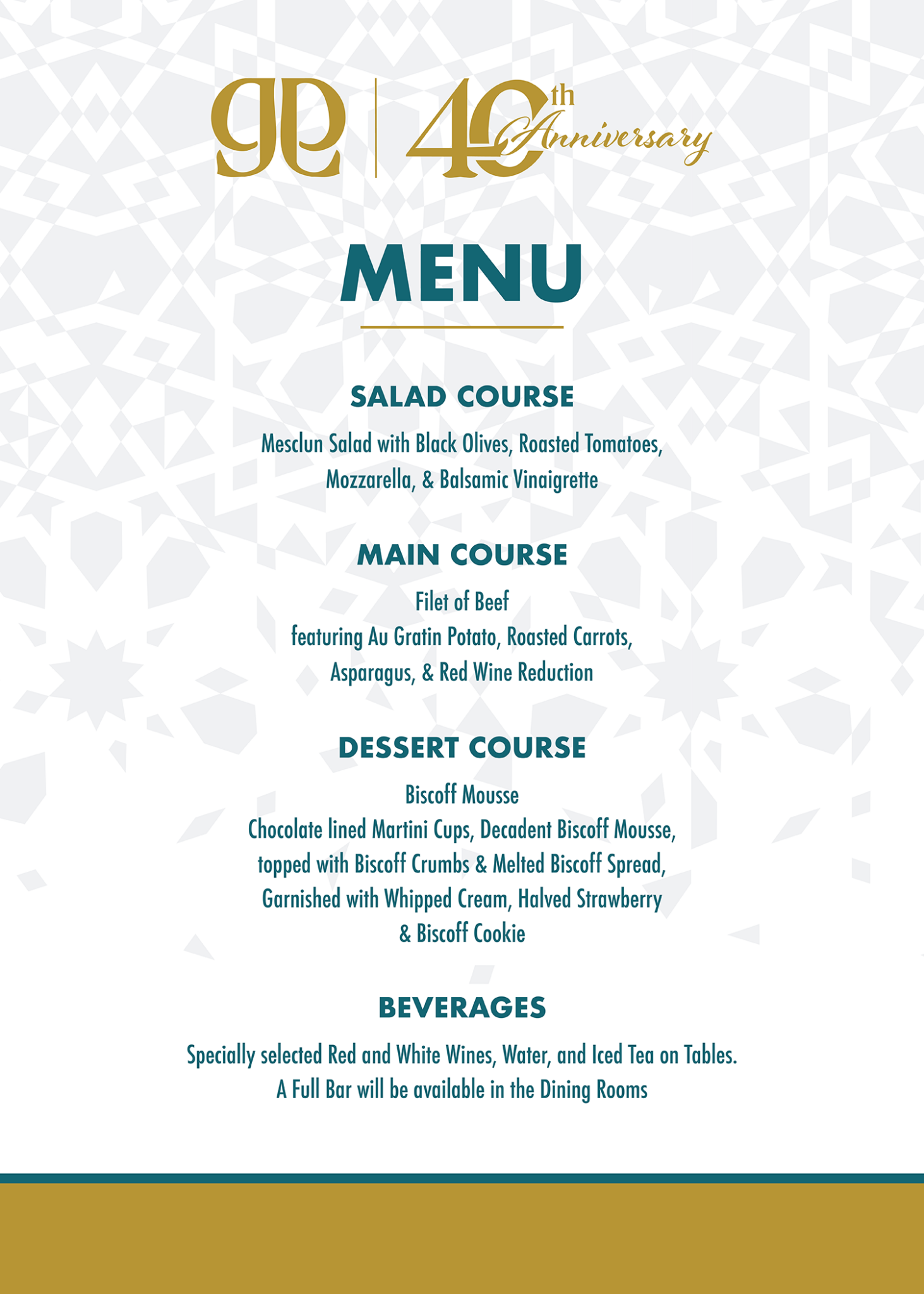 Dinner Menu - TMH Golden Gala
